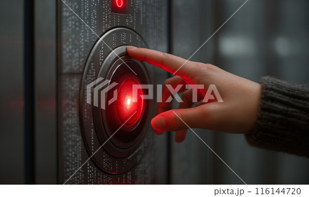 The hand touches the red button.のイラスト素材 [116144720] - PIXTA