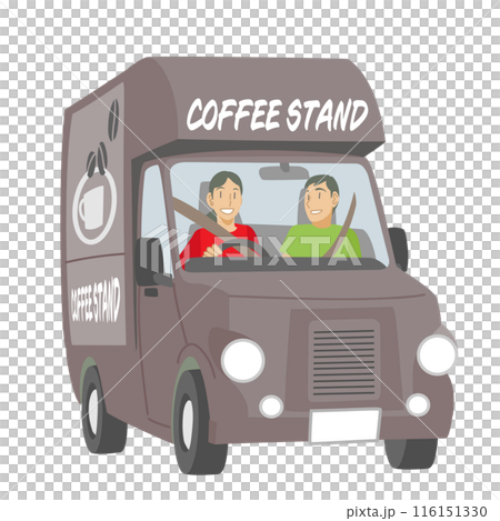 Illustration of a couple driving a coffee car - Stock Illustration ...