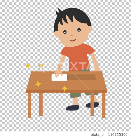 A boy wiping the table. A shiny table.... - Stock Illustration ...