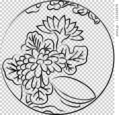 Brush-written circular Hanafuda card -... - Stock Illustration ...