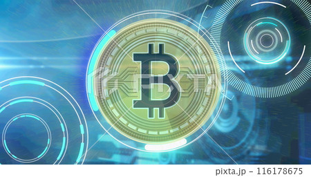 Image of processing circles and bitcoin on navy...のイラスト素材 [116178675 ...