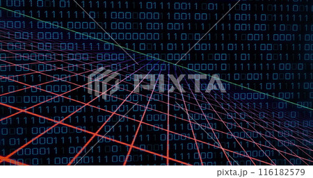 Image of grid pattern over looping binary codes...のイラスト素材 [116182579] - PIXTA