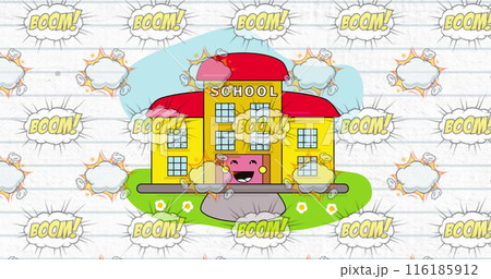 Cartoon school building exploding with BOOM!...のイラスト素材 [116185912] - PIXTA