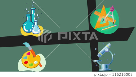 Image of multiple school concept icons against...のイラスト素材 [116216005 ...