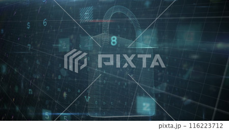 Digital lock graphic with floating numbers and...のイラスト素材 [116223712 ...