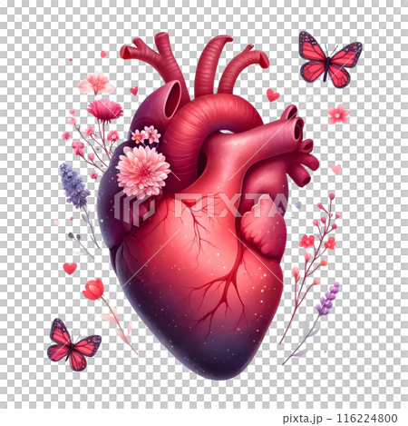 3d human heart wit flowers のイラスト素材 [116224800] - PIXTA