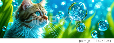 Cat surrounded by bubbles.のイラスト素材 [116264964] - PIXTA