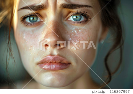 Young girl crying with a tear rolling down her...のイラスト素材 [116267997] - PIXTA