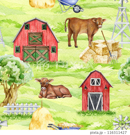 Farm life vintage style seamless pattern....のイラスト素材 [116311427] - PIXTA