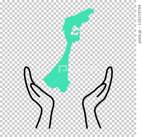 石川県の形の下に両手アイコン_緑色のイラスト素材 [116319784] - PIXTA