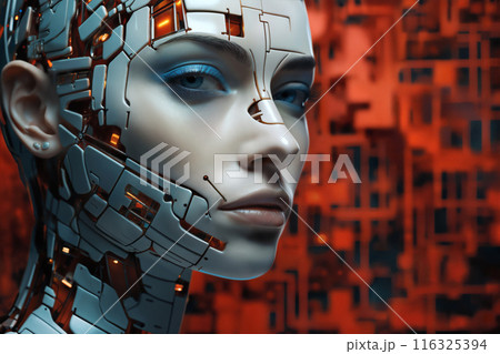 face of female android bio robot, close...のイラスト素材 [116325394] - PIXTA