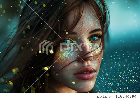 Fantasy portrait of young woman with sparkling...のイラスト素材 [116340594 ...