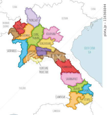 Vector illustrated regional map of Laos with...のイラスト素材 [116368844] - PIXTA