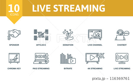 Live streaming outline icons set. Creative...のイラスト素材 [116369761] - PIXTA