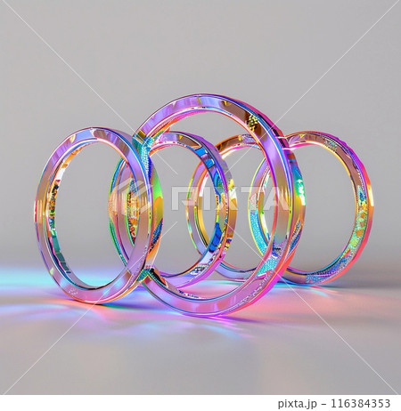 set of holographic rings on gray backgroundのイラスト素材 [116384353] - PIXTA