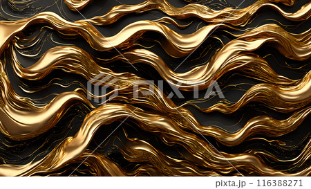 Waves of gold flowing across black marble. 3d...のイラスト素材 [116388271] - PIXTA