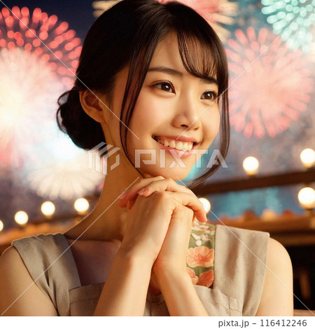 花火を見る女性（AI画像）のイラスト素材 [116412246] - PIXTA