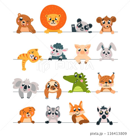 Animal looking out lines. Wild animals pets...のイラスト素材 [116413809] - PIXTA