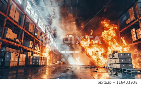 Fire in a warehouse.のイラスト素材 [116433938] - PIXTA