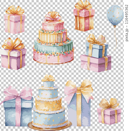 クリスマス 誕生日 プレゼント ギフトボックス 風船 水彩 かわいい イラスト素材セットのイラスト素材 [116495362] - PIXTA