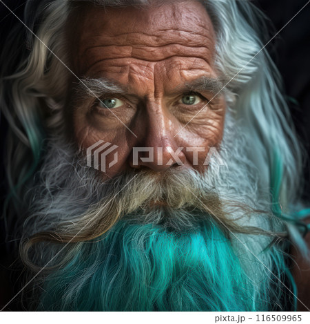 Elderly man with a teal beard. AI generationのイラスト素材 [116509965] - PIXTA