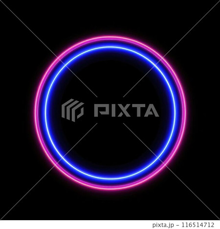 Circular neon light rings on dark background...のイラスト素材 [116514712] - PIXTA