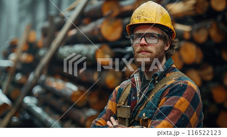 A mature lumberjack with crossed arms, posing...のイラスト素材 [116522123] - PIXTA