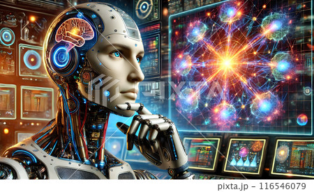 Futuristic Humanoid Robot Analyzing Neural...のイラスト素材 [116546079] - PIXTA