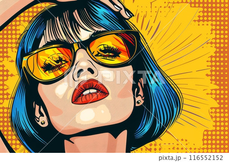 Colorful cartoon pop-art style woman with...のイラスト素材 [116552152] - PIXTA