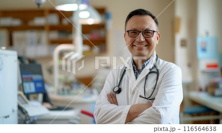 Confident Middle-aged Polish Doctor Standing in...のイラスト素材 [116564638 ...