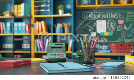 Neatly arranged classroom desk with colorful...のイラスト素材 [116592245] - PIXTA