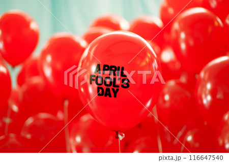 April Fool's Day. red balloon on background. AI...のイラスト素材 [116647540 ...