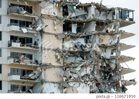 Partial building collapse with debris and...のイラスト素材 [116671950] - PIXTA