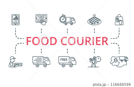 Food Courier thin line icon set. Monochrome...のイラスト素材 [116688599] - PIXTA