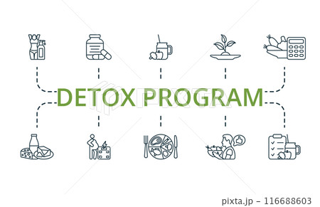Detox Program thin line icon set. Monochrome...のイラスト素材 [116688603] - PIXTA
