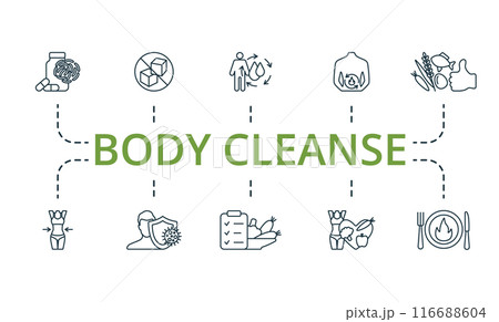 Body Cleanse thin line icon set. Monochrome...のイラスト素材 [116688604] - PIXTA