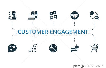 Customer Engagement icon set. Monochrome simple...のイラスト素材 [116688613 ...
