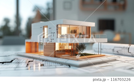 Blueprint of 3D home design. Draft model...のイラスト素材 [116703226] - PIXTA