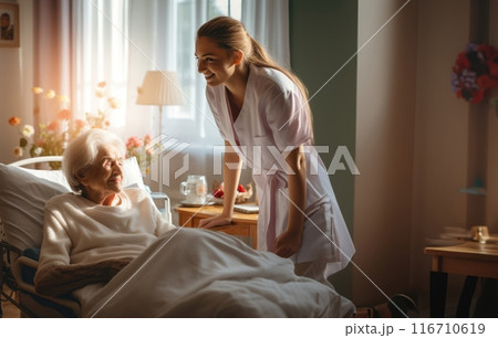 A caring nurse pays a compassionate visit to...のイラスト素材 [116710619] - PIXTA