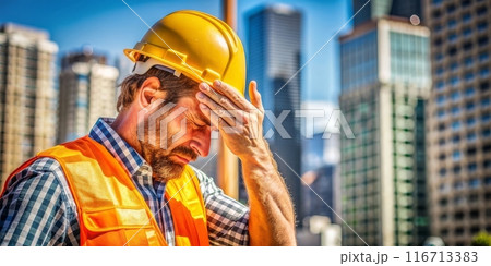 Construction worker hiding his faceのイラスト素材 [116713383] - PIXTA