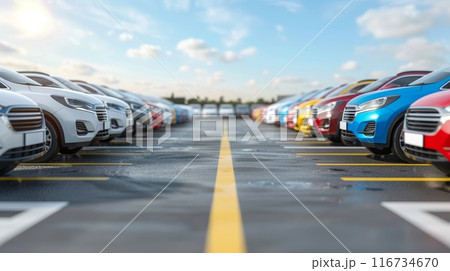 A vibrant array of cars in various hues are...のイラスト素材 [116734670] - PIXTA