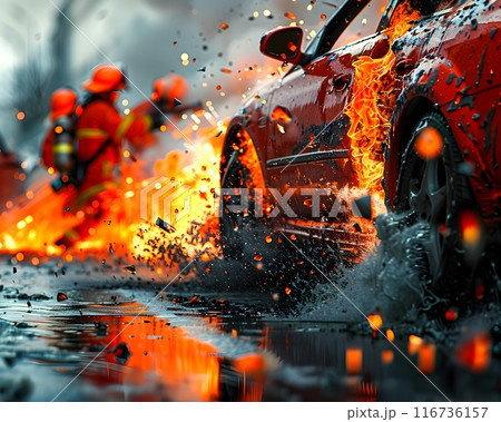 Explosive Car Collision Sparks Intense...のイラスト素材 [116736157] - PIXTA