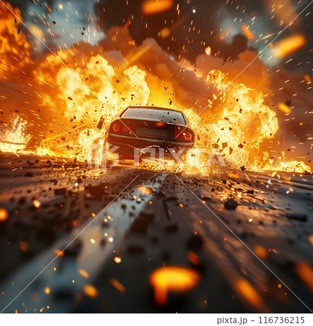 Intense High Speed Car Crash Leads to Fiery...のイラスト素材 [116736215] - PIXTA