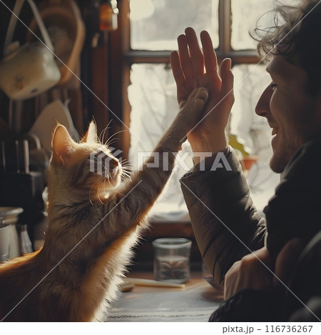 Playful High Five Shared Between a Delighted...のイラスト素材 [116736267] - PIXTA