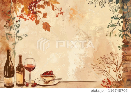 Autumn Wine Tasting Scene with Red Wine,...のイラスト素材 [116740705] - PIXTA