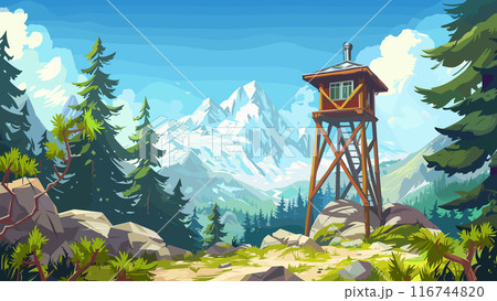 Ranger Tower Standing in the Middle of a Forest...のイラスト素材 [116744820 ...
