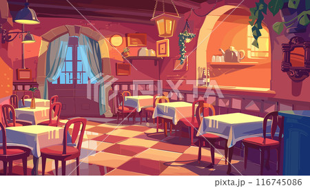 Italian Restaurant Interior Cartoon Game...のイラスト素材 [116745086] - PIXTA