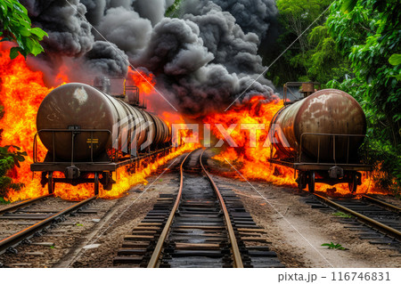 Inferno on the Tracks: Burning Train and...のイラスト素材 [116746831] - PIXTA