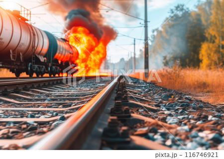 Blazing Catastrophe: Train Explodes Amidst...のイラスト素材 [116746921] - PIXTA