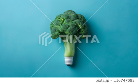 Broccoli light bulb on blue background,...のイラスト素材 [116747085] - PIXTA